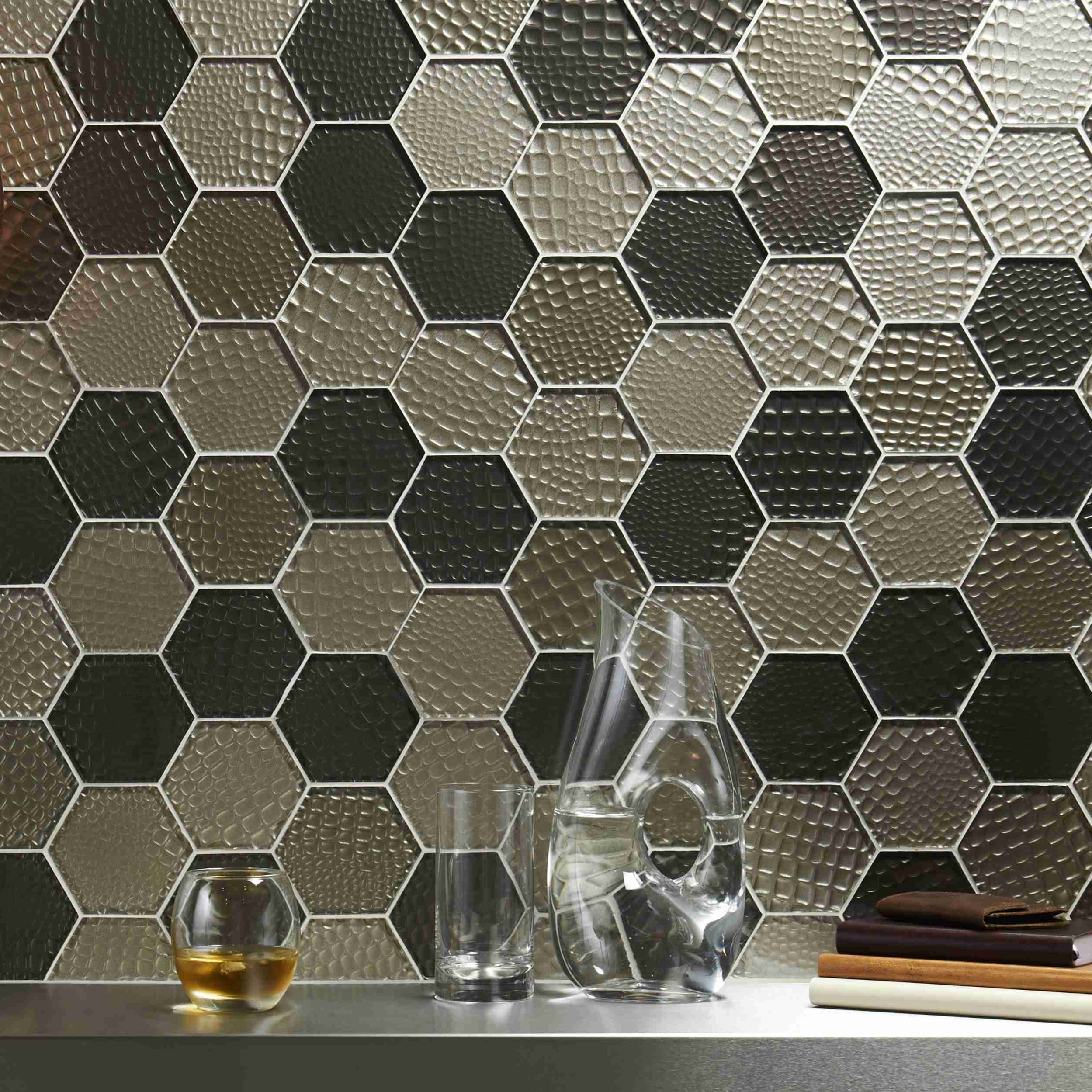 Original Style Glassworks Futura Sepia Textured Hexagon Mosaic Tile 30