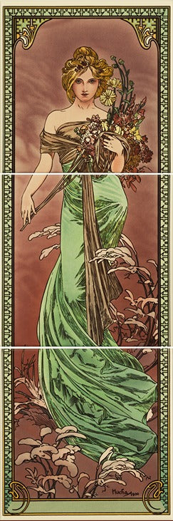 Original Style Artworks Alphonse Mucha Spring 3-Tile Panel